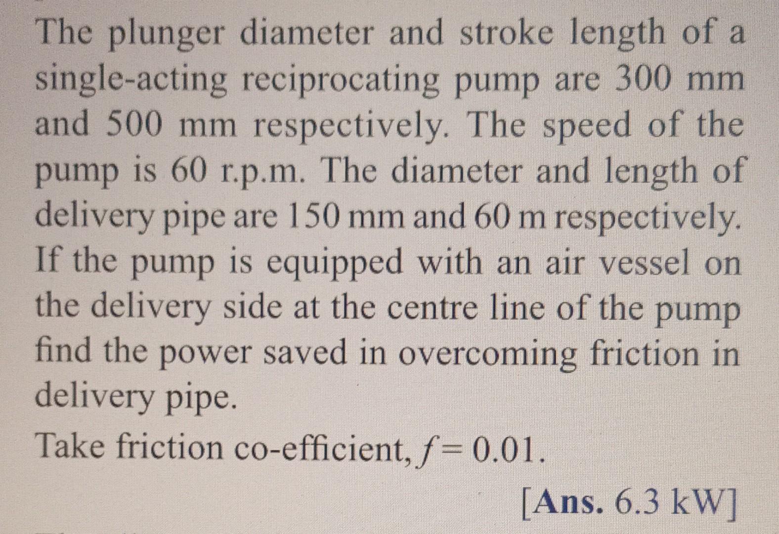 Solved The plunger diameter and stroke length of a | Chegg.com