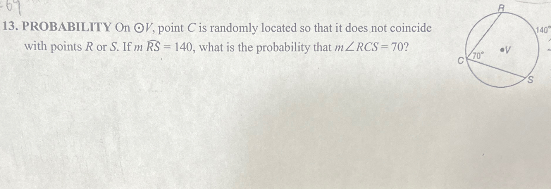 Solved On Circle V, ﻿point C ﻿is randomly located so that it | Chegg.com