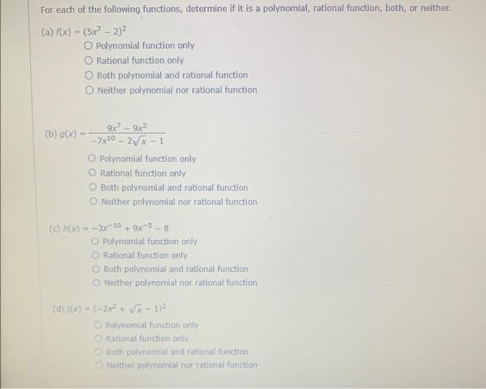 Solved For each of the following functions, determine if it | Chegg.com