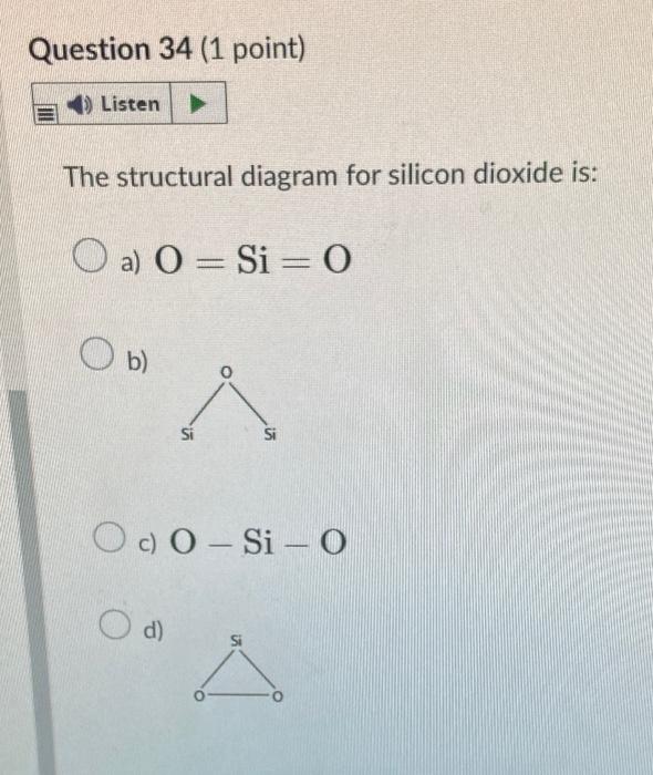 Solved The structural diagram for silicon dioxide is: a) | Chegg.com