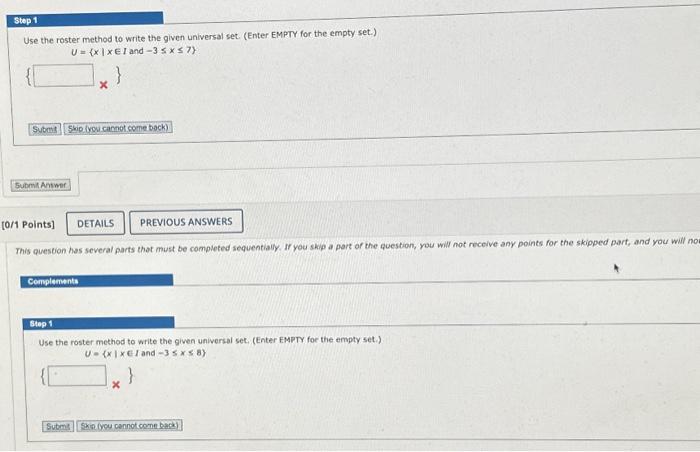 Solved Use the roster method to write the given universal | Chegg.com