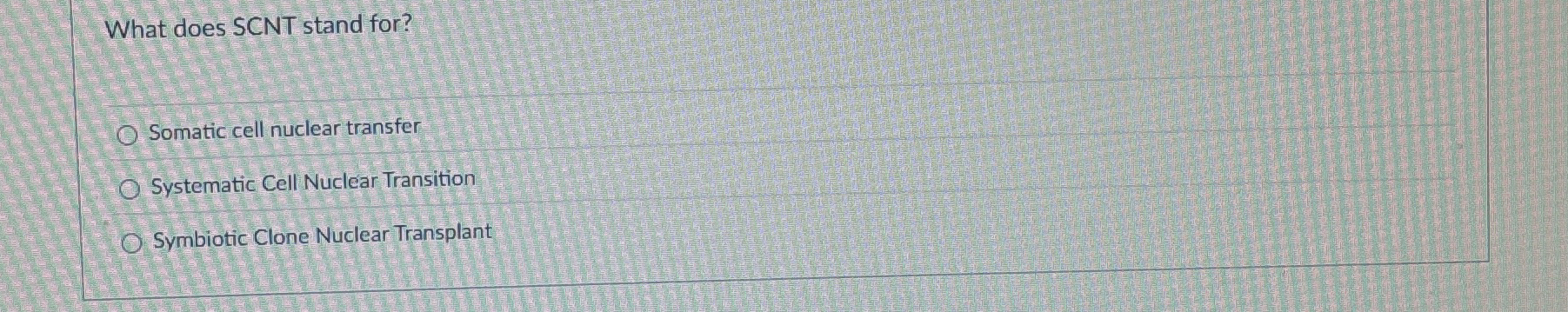 Solved What does SCNT stand for?Somatic cell nuclear | Chegg.com