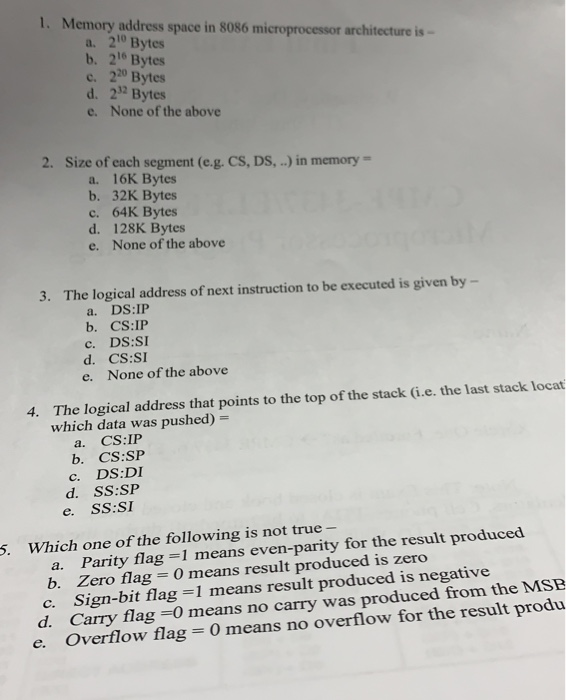 Solved 1. Memory address space in 8086 microprocessor | Chegg.com
