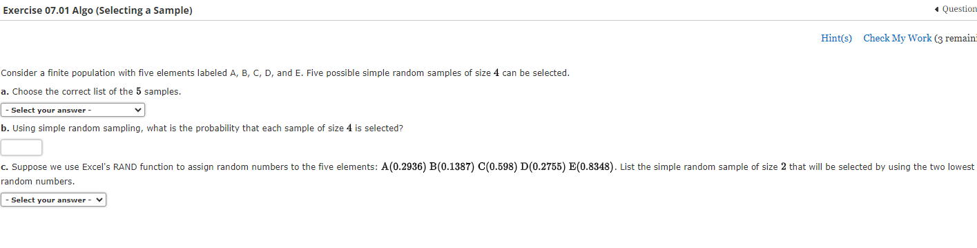 Solved Exercise 07.01 ﻿Algo (Selecting a | Chegg.com
