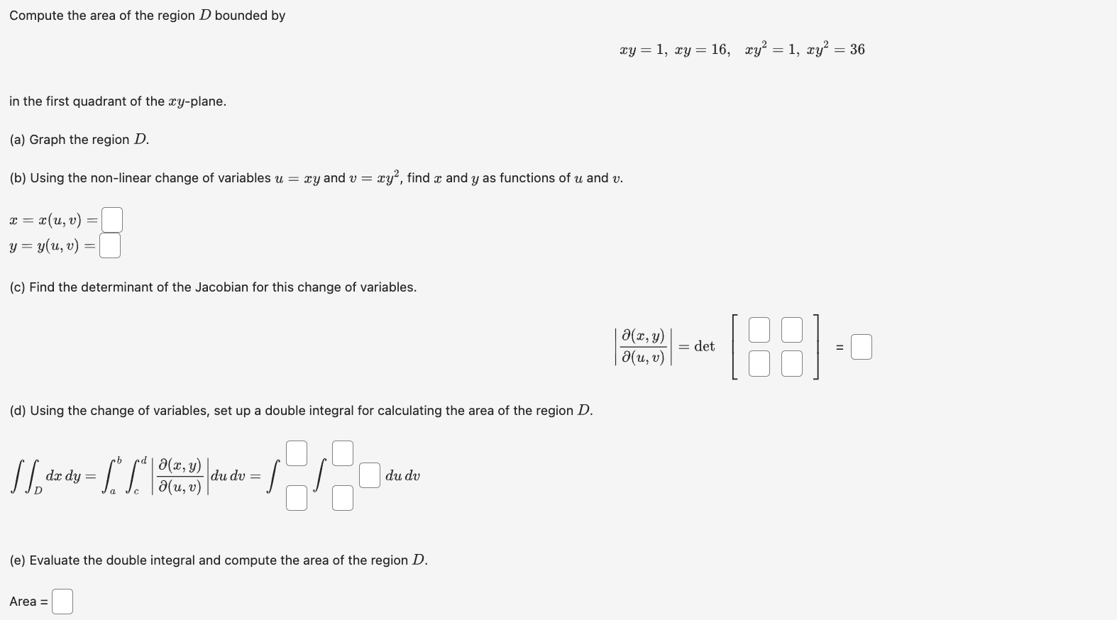 Solved Compute the area of the region D ﻿bounded | Chegg.com