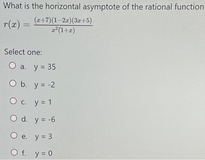 Solved What is the horizontal asymptote of the rational | Chegg.com