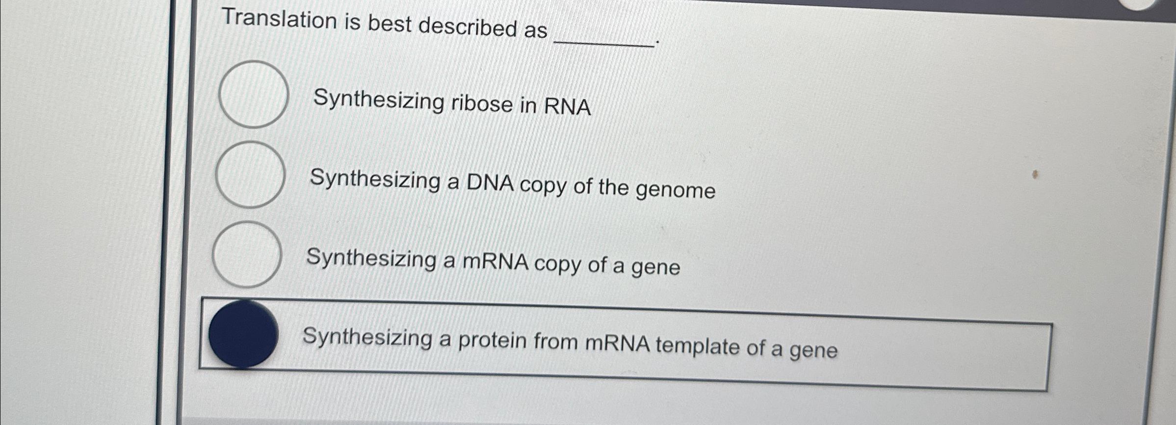 Solved Translation is best described as ﻿Synthesizing | Chegg.com
