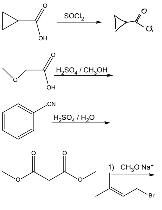 Solved SOCI2 org OH H2SO4 / CH2OH OH CN H2SO4 7 H2O O 1) | Chegg.com