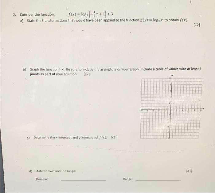 Solved 2. Consider the function: f(x) = log2 (-3x + 1 + 3 a) | Chegg.com