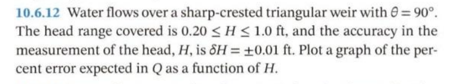 10.6.12 ﻿Water flows over a sharp-crested triangular | Chegg.com
