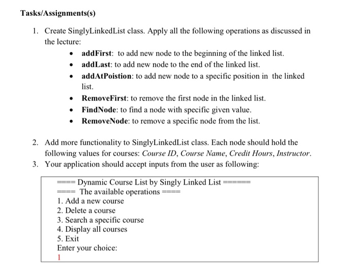 Solved Tasksassignmentss 1 Create Singlylinked List 