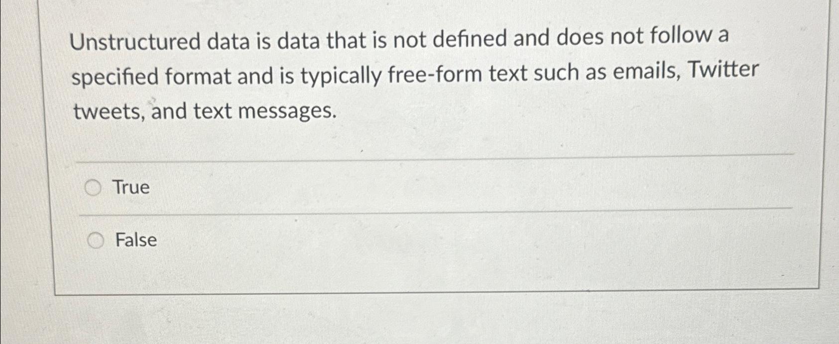 Solved Unstructured data is data that is not defined and | Chegg.com
