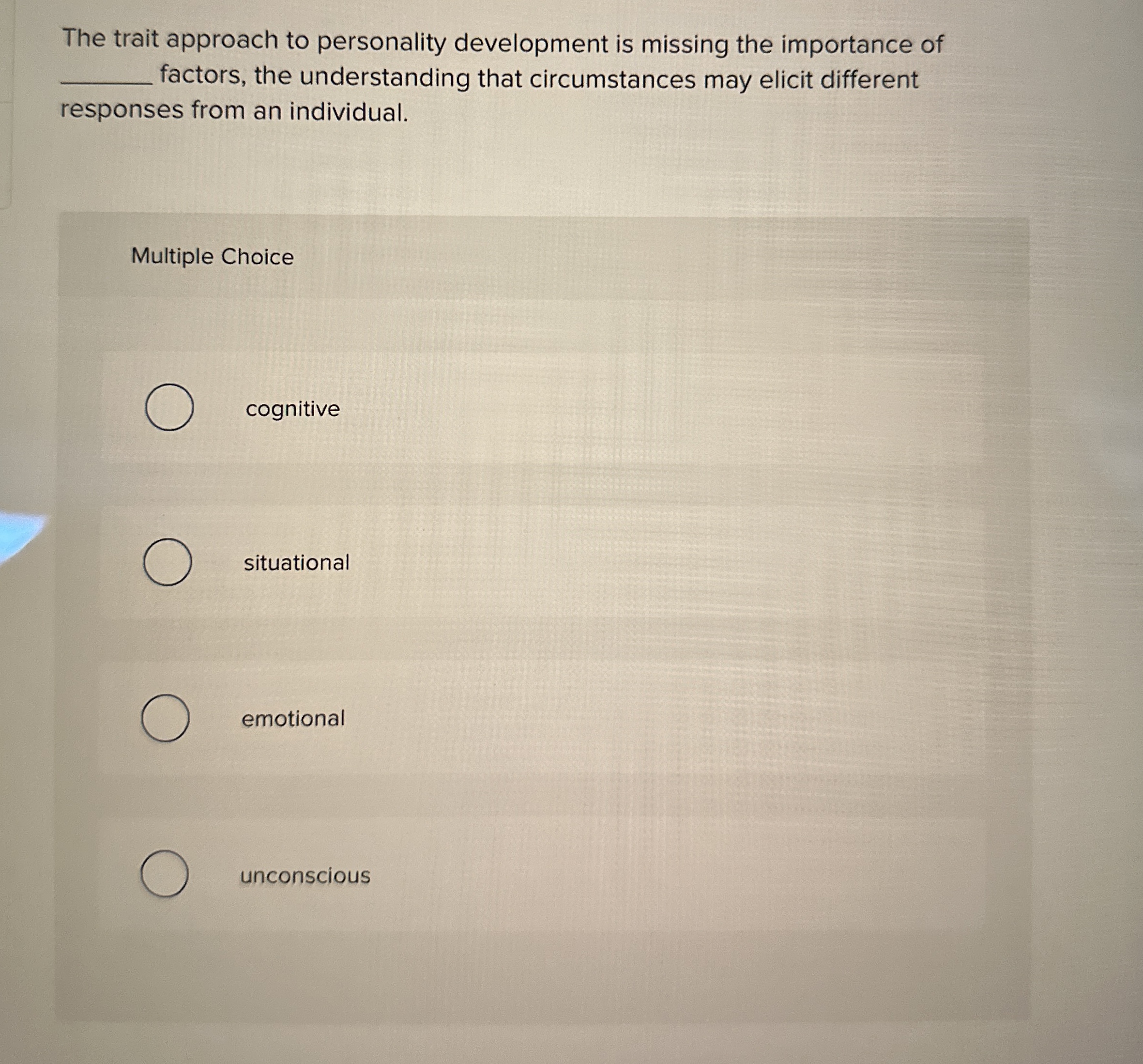 Solved The trait approach to personality development is | Chegg.com