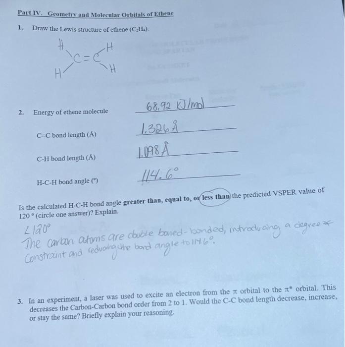 Solved Part IV. Geometry and Molecular Orbitals of Ethene 1. | Chegg.com