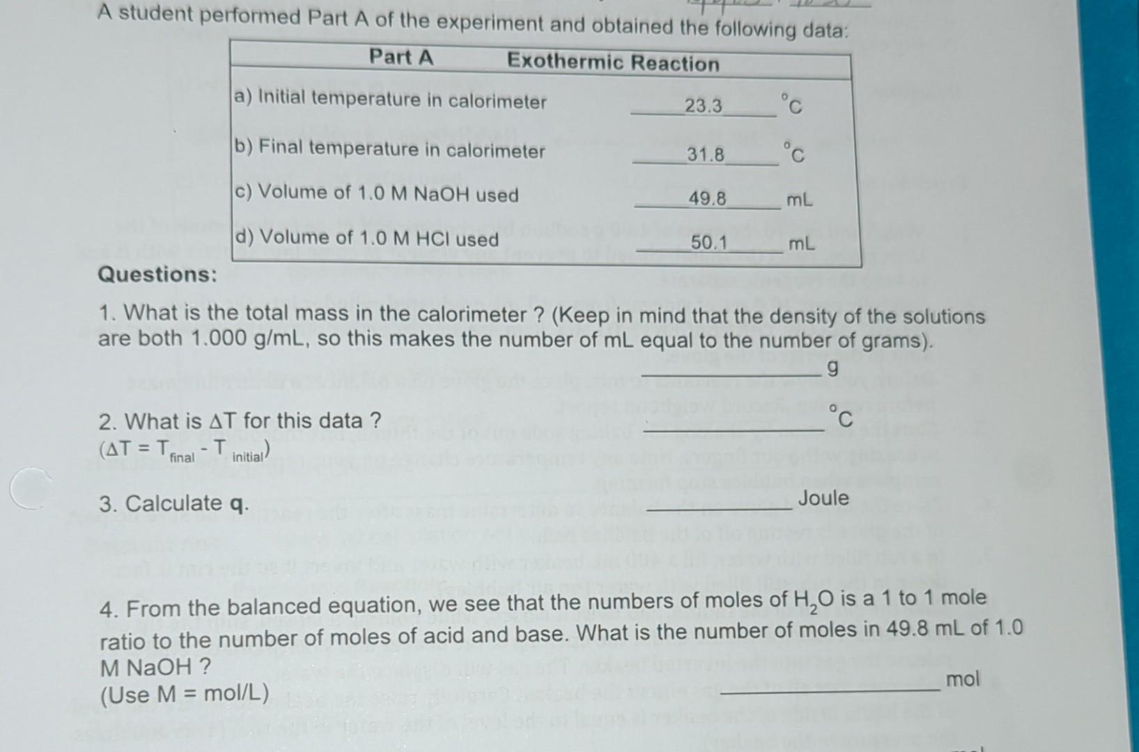 A student performed Part A of the experiment and | Chegg.com