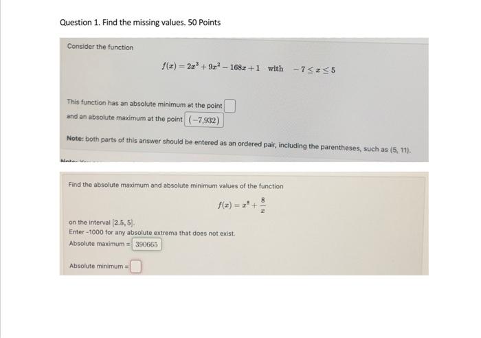 Solved Question 1. Find the missing values. 50 Points | Chegg.com