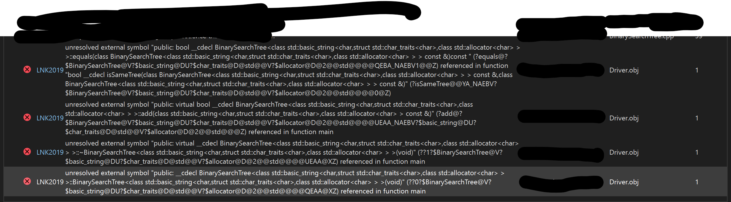 Solved C++, ﻿Visual Studio. I'm having these LNK2019 | Chegg.com