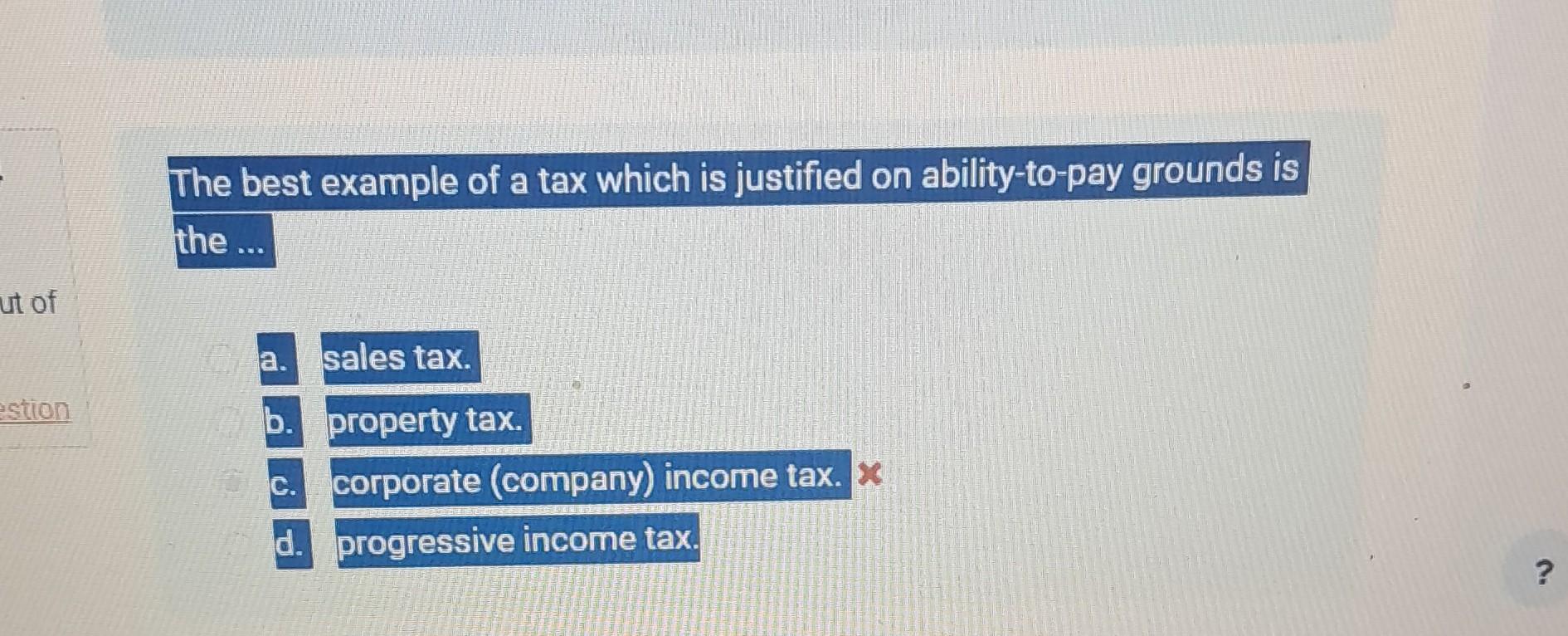 Solved The best example of a tax which is justified on | Chegg.com