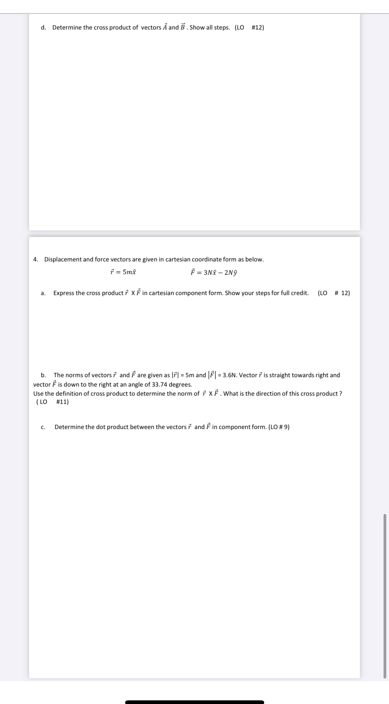 Solved d. ﻿Determine the cross product of vectors vec(A) | Chegg.com