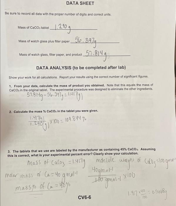 Solved DATA SHEET Be sure to record all data with the proper | Chegg.com