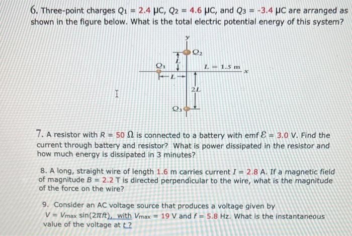 Solved 6. Three-point charges Q1=2.4μC,Q2=4.6μC, and | Chegg.com