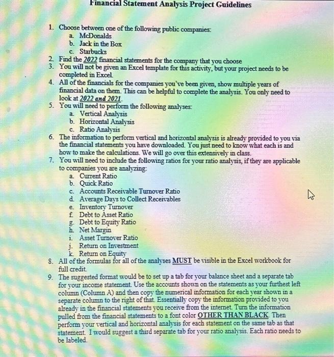 Solved Financial Statement Analysis Project Guidelines 1. | Chegg.com