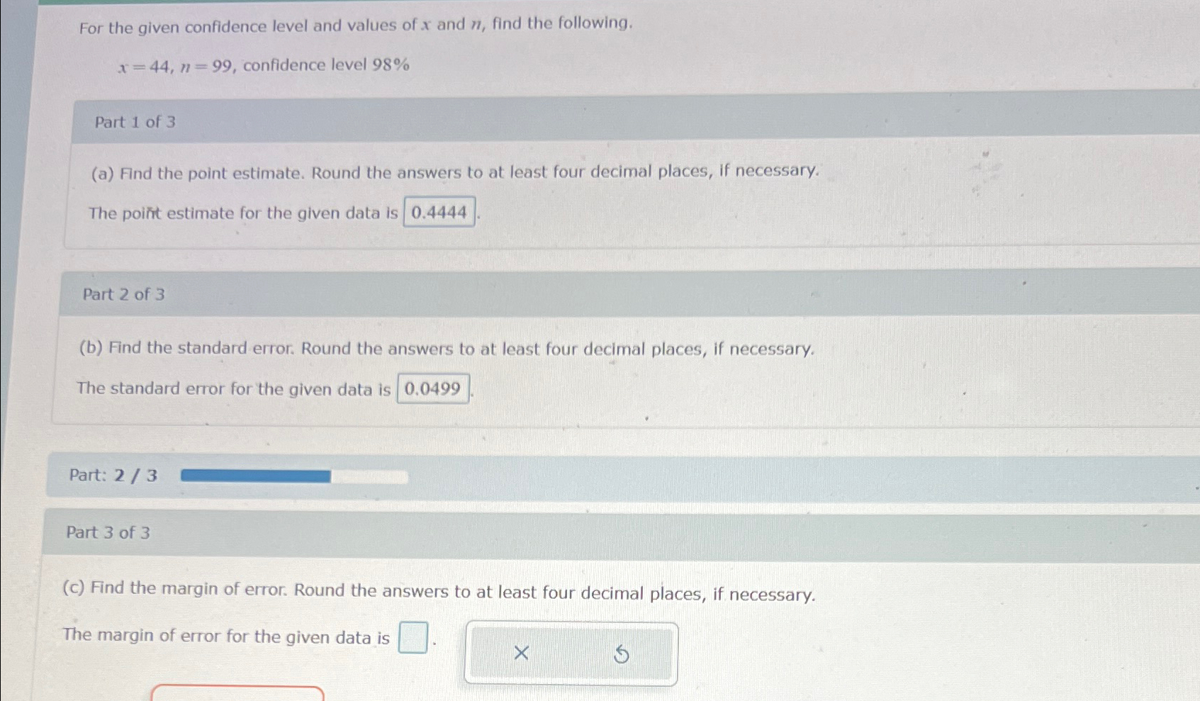Solved For the given confidence level and values of x ﻿and | Chegg.com
