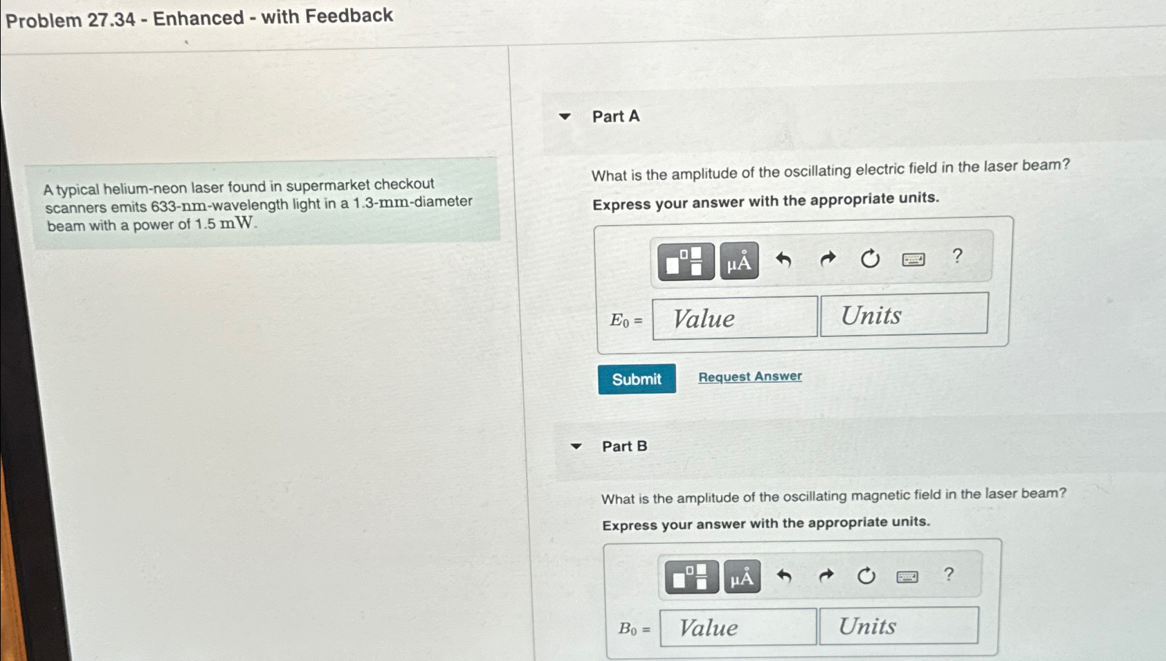 Solved Problem 27.34 - ﻿Enhanced - ﻿with FeedbackPart AA | Chegg.com