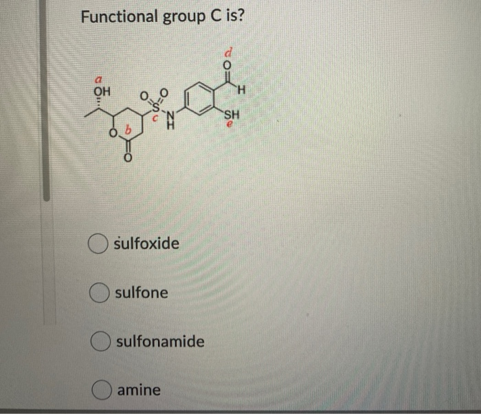 Solved Functional group C is? ( ОН H 0 SH sulfoxide sulfone | Chegg.com
