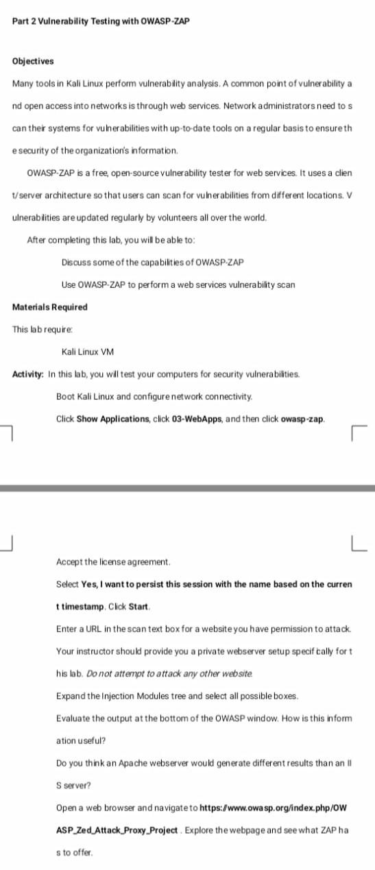 Solved Part 2 Vulnerability Testing with OWASP-ZAP | Chegg.com