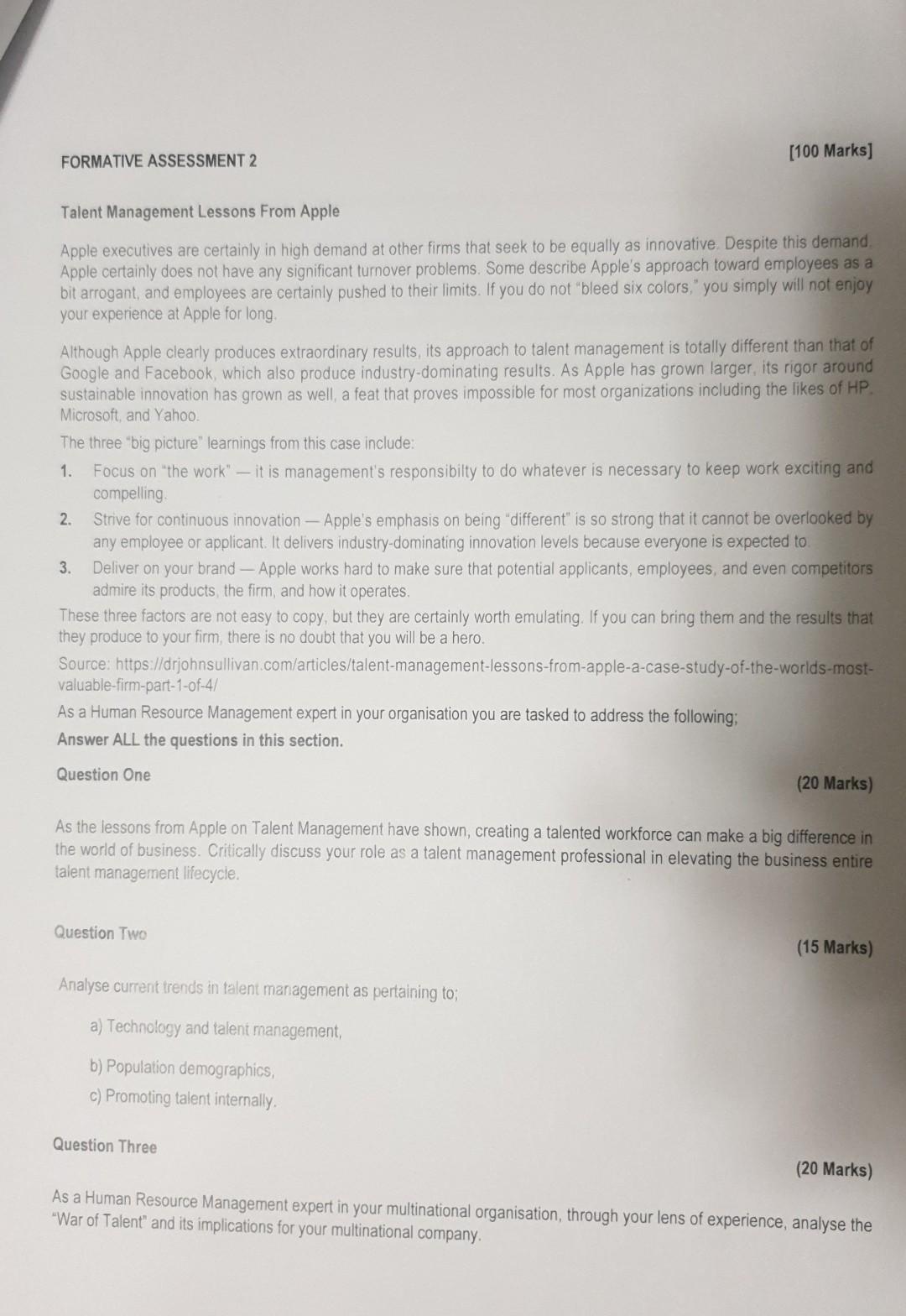 Solved FORMATIVE ASSESSMENT 2 [100 Marks] Talent Management | Chegg.com