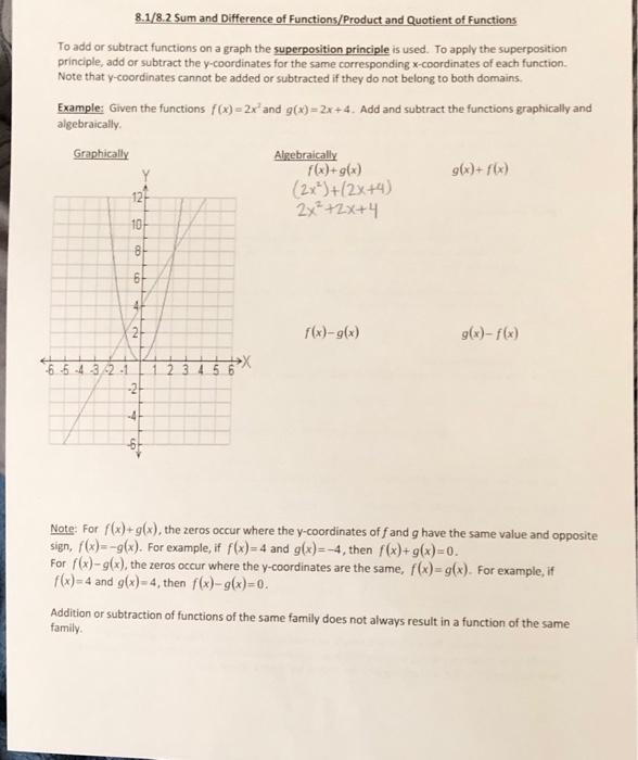 Solved 8.1/8.2 Sum and Difference of Functions/Product and | Chegg.com