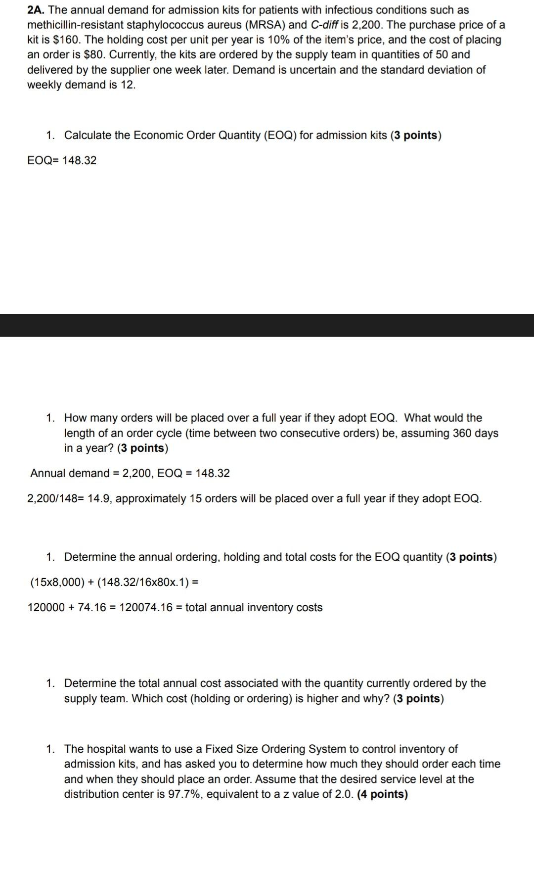 Solved 2A. The annual demand for admission kits for patients | Chegg.com