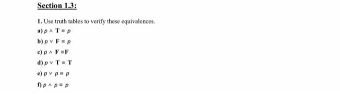 Solved 1. Use truth tables to verify these equivalences. a) | Chegg.com