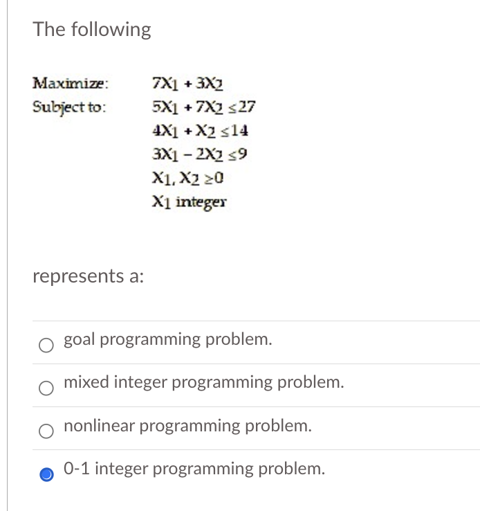 Solved The following ﻿Maximize: 7λ1+3λ2 ﻿Subject to: | Chegg.com
