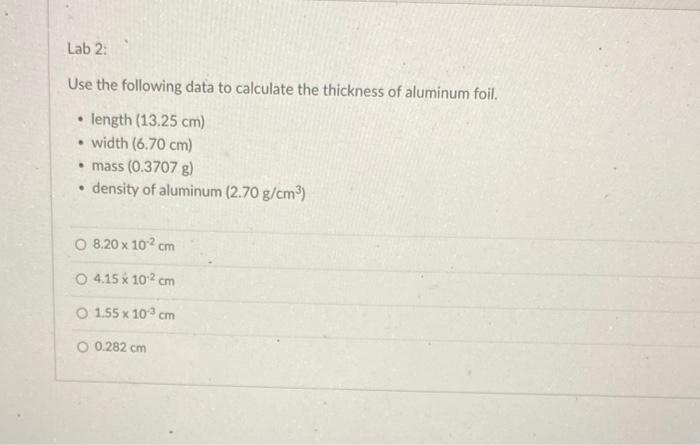 Solved Use the following data to calculate the thickness of | Chegg.com