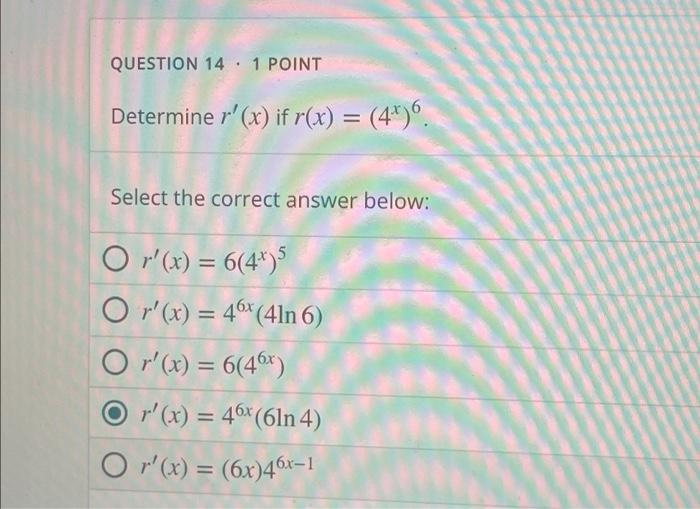 Solved Determine r′(x) if r(x)=(4x)6 Select the correct | Chegg.com