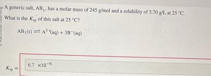 Solved A generic salt, AB3, has a molar mass of 245 g/mol | Chegg.com