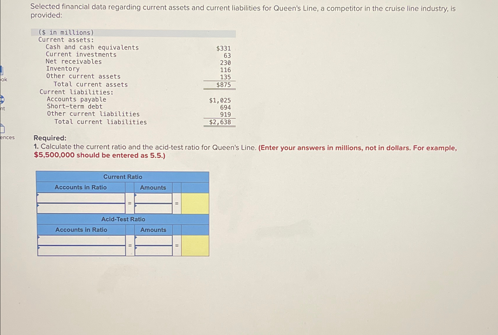 Solved Selected financial data regarding current assets and | Chegg.com