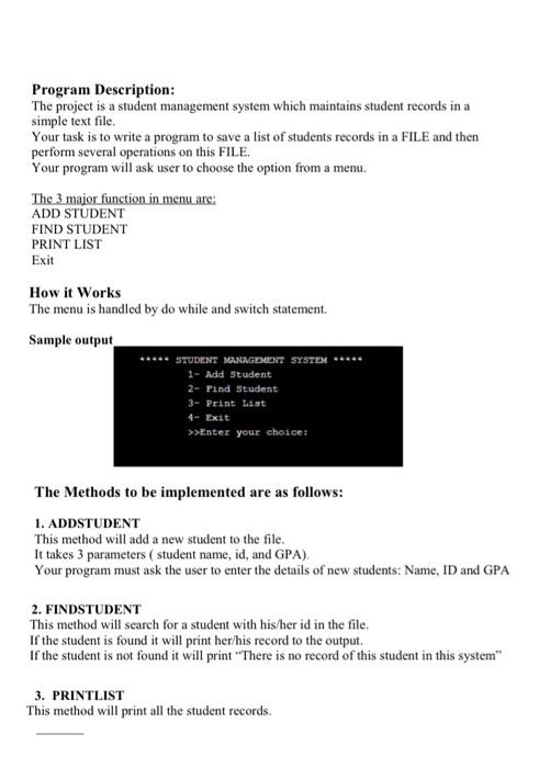 Solved Program Description: The project is a student | Chegg.com