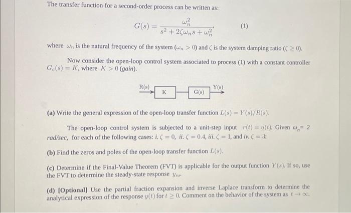 Solved The transfer function for a second-order process can | Chegg.com