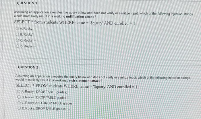 Solved Assuming An Application Executes The Query Below And 