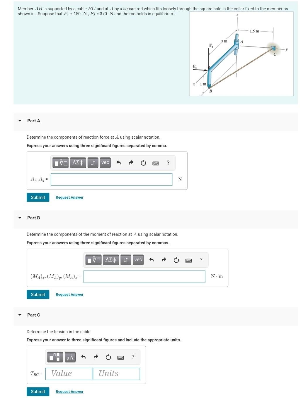 Solved Member AB is supported by a cable BC and at A by a | Chegg.com