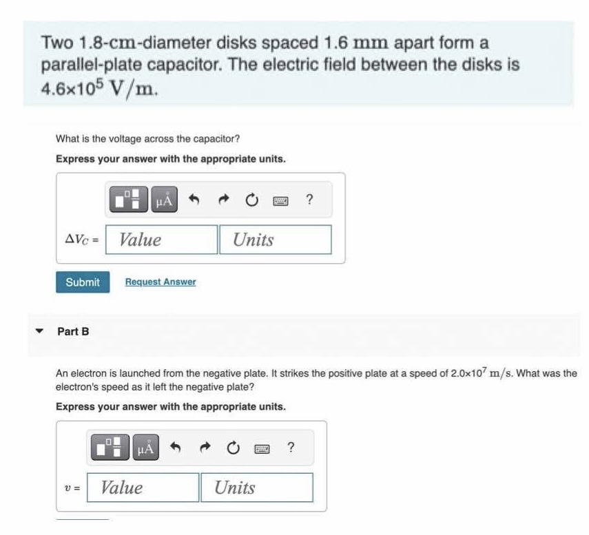 Solved Two 1.8 -cm-diameter disks spaced 1.6 ﻿mm apart form | Chegg.com