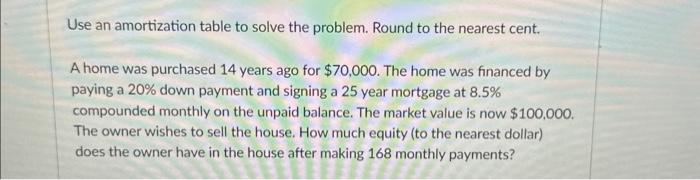 Solved Use an amortization table to solve the problem. Round | Chegg.com