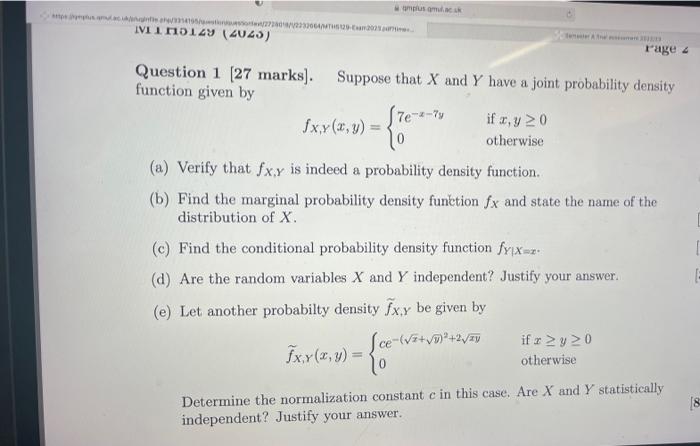 Solved Question 1 [27 marks]. Suppose that X and Y have a | Chegg.com