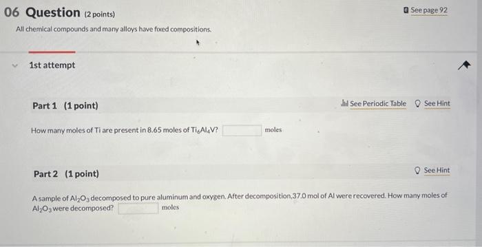 Solved 06 Question (2 points) a See page 92 All chemical | Chegg.com