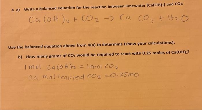Solved 4. a) Write a balanced equation for the reaction | Chegg.com