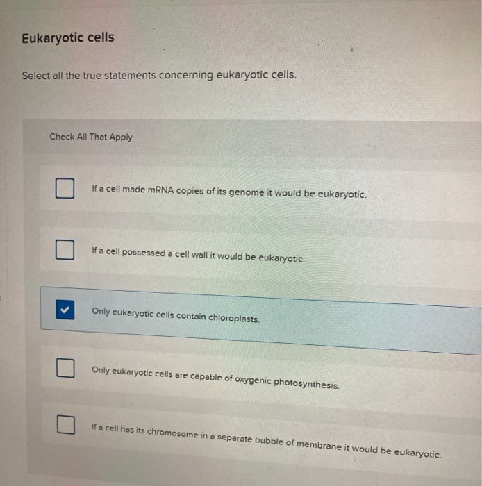 Solved Eukaryotic Cells Select All The True Statements Chegg