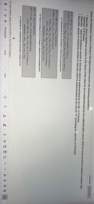 Solved 45 points Given the Kerberos version 4 dialog in the | Chegg.com